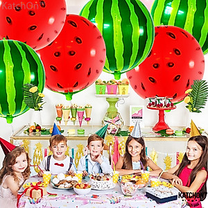 KatchOn, Watermelon Balloons for Watermelon Decorations - Big 22 Inch, Pack of 6 | 360 Degree 4D Watermelon Balloon for Watermelon Party Supplies | One In A Melon Party Decorations, Summerween Party