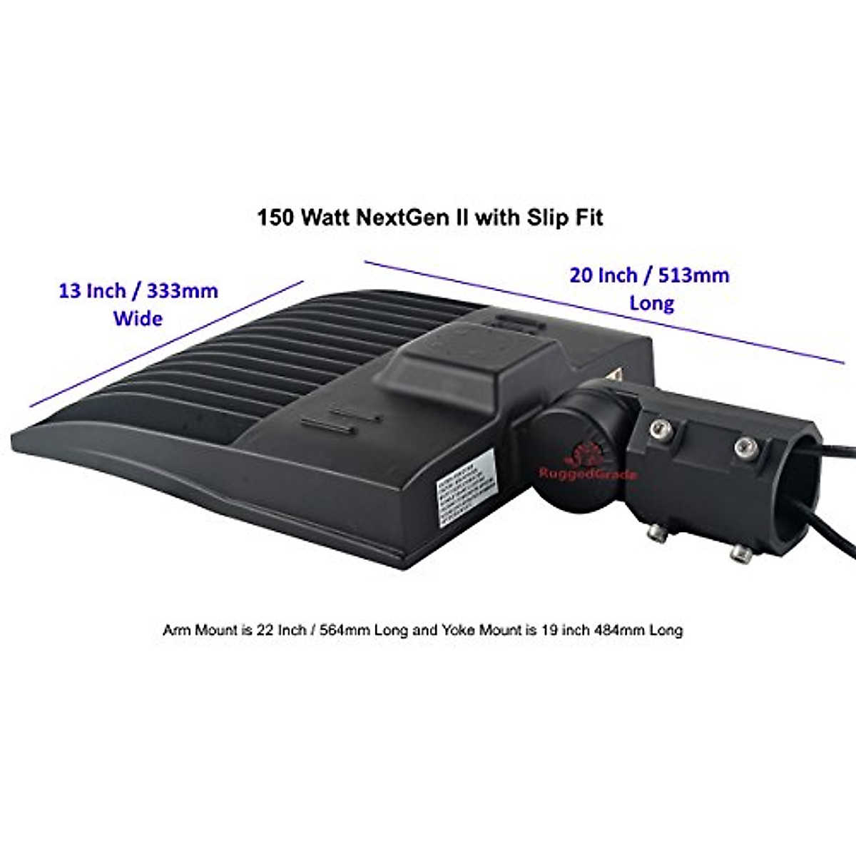 RuggedGrade 150 Watt LED NextGen III Parking Lot Light - 21,000 Lumen - 5000K - ARM Mount - Without photocell
