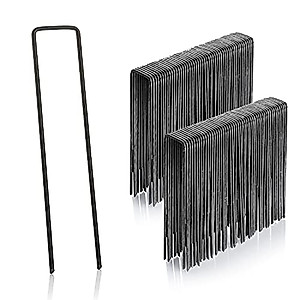 GardenMate 100-Pack 6'' 11 Gauge Heavy-Duty U-Shaped Garden Securing Stakes/Spikes/Pins/Pegs - Sod Staples for Anchoring Landscape Fabric
