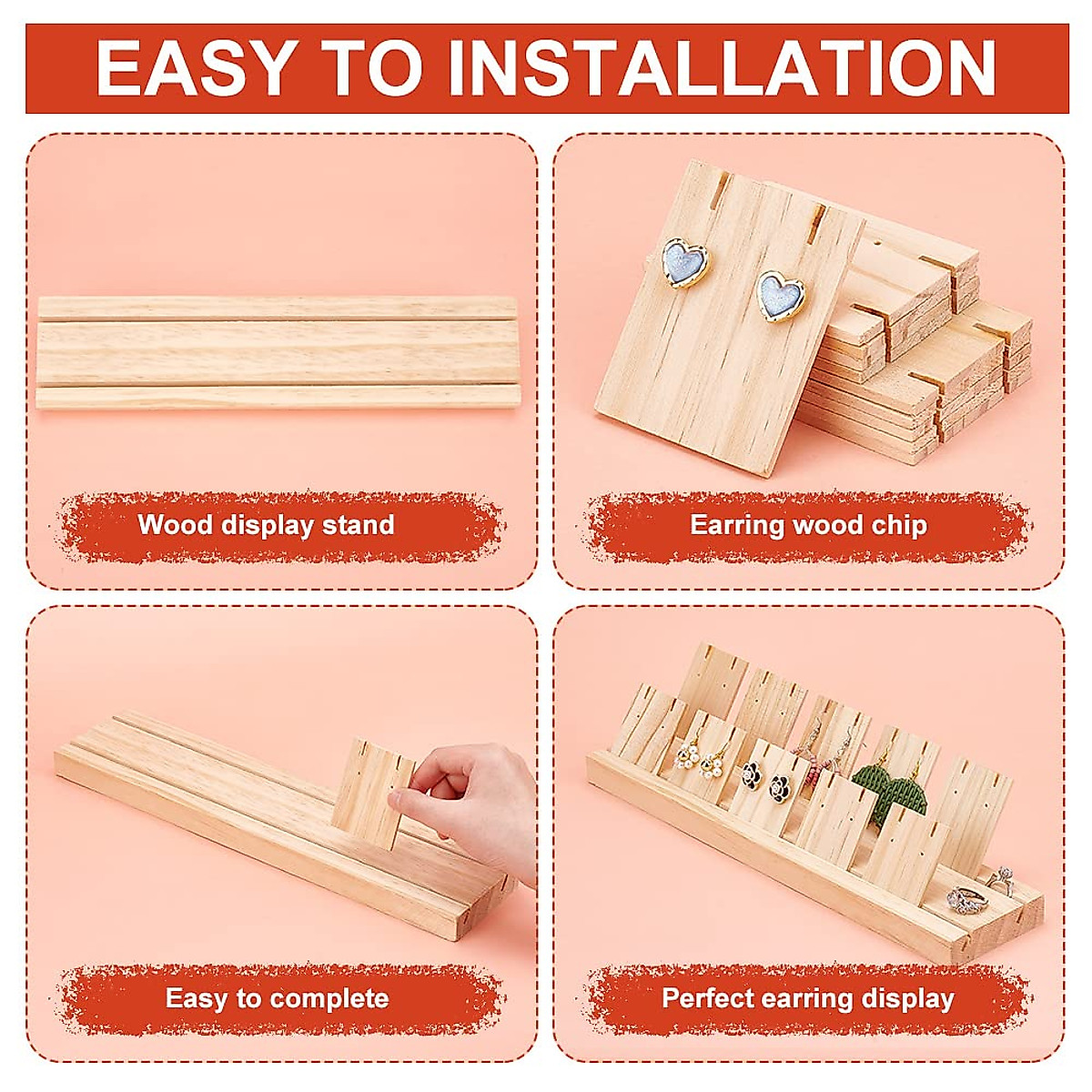 PH PandaHall Earring Holder Stands Jewelry Display Wood Earring Necklace Stands with 10pcs Earring Cardboard Wood Earring Display Stands for Selling Earring Showing Jewelry Displaying Business Card