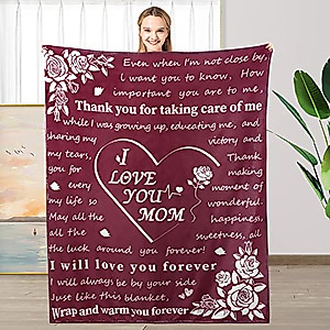 SRIZIAN Gifts for Mom, Birthday Gifts for Mom, I Love You Mom Gift Blanket, with Printed Blanket, Unique Mom Gift from Daughter or Son for Valentine's Day, Birthday, Thanksgiving, Christmas