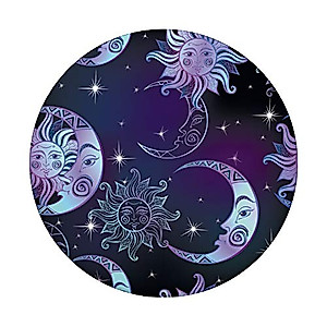 Black base Teal Purple Sun Moon Stars Boho Bohemian Pattern PopSockets PopGrip: Swappable Grip for Phones & Tablets