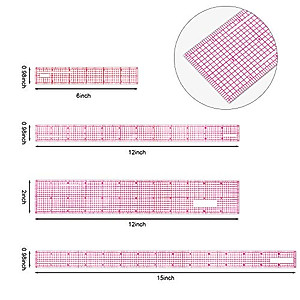 4 Pieces Clear Plastic Ruler Grid Ruler Transparent Ruler Metric Ruler Plastic Straight Measuring Tool Ruler Set for Clothes Design Sewing, 6 Inches, 12 Inch, 15 Inch