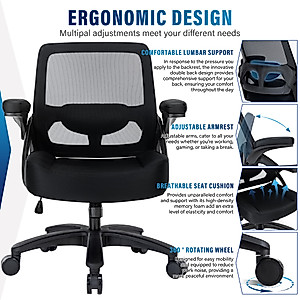 400lb Big and Tall Office Chair, Ergonomic Mesh Desk Chair with Flip Arms,Heavy Duty Home Office Desk Chair, Wide Seat Computer Chair for Heavy People, Executive Rolling Swivel Task Chair for Adults