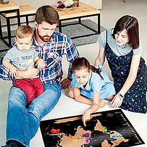 Global Zoom Scratch-Off World Map with US States-Track Travel Routes, Iconic Landmarks and World Wonders -Thick, Laminated Large Poster for Wall (24"x36") - Includes Scratch Tool and Cleaning Cloth