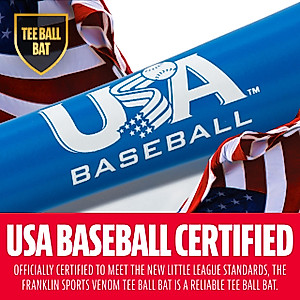 Franklin Sports Kids Baseball + Tball Bat - Venom Youth Aluminum Bat - USA Certified Boys + Girls Tee Ball Bat - Junior Metal Bat - 25"/ 14oz - Blue