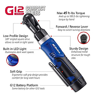 ACDelco ARW1209P G12 Series 12V Li-ion Cordless 3/8” 45 ft-lbs. Ratchet Wrench Tool Kit