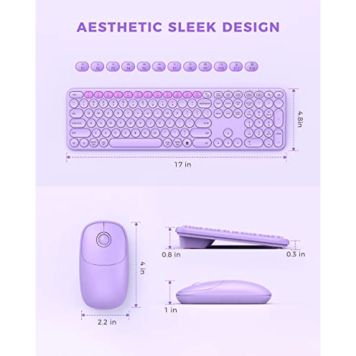 Purple Keyboard and Mouse Wireless, PEIOUS Cute Wireless Keyboard and ...