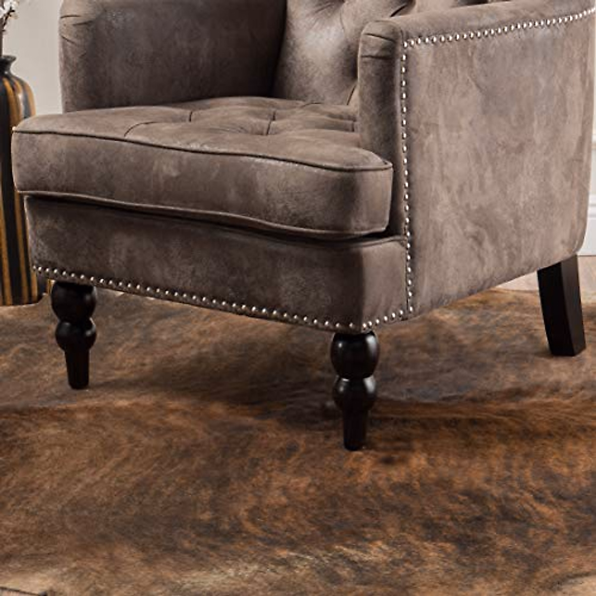 GDFStudio Medford Brown Tufted Club Chair, Fabric Accent Chair with Studded Nailhead Accents