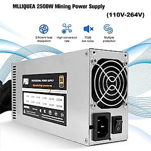 MLLIQUEA 2500W Long-line Mining Power Supply, 2U Mining Power Supply for 8 GPU BTC/ETH Rig Miner Machine, 110V-264V PSU with 12000 RPM Violent Fan