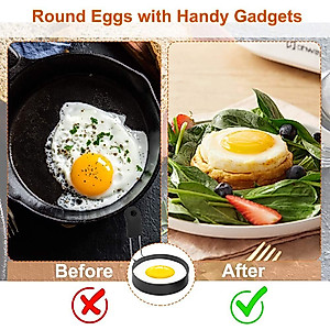 3.5 Inch Egg Rings for Frying Eggs and English Muffins, Stainless Steel Egg Rings with Foldable Handle 2 Pack, Round Egg Mold Circle Shaper with Extra Oil Brush for Cooking Breakfast Sandwich Burger