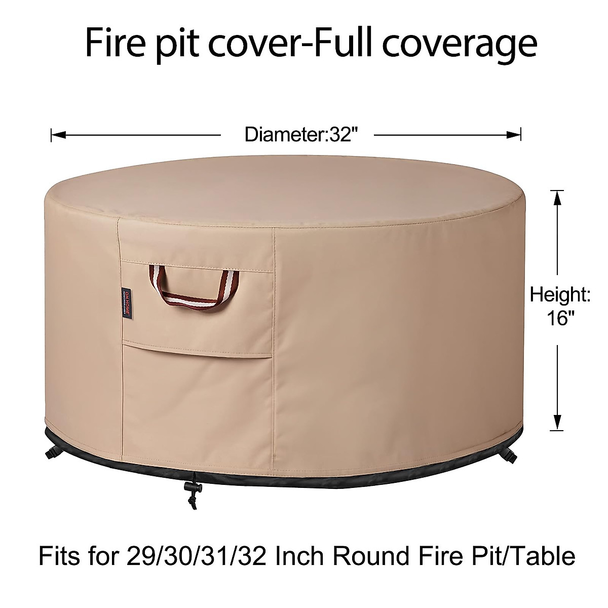 Fire Pit Cover Round - 29-32 Inch Heavy Duty 900D Strong Tear-Resistant and UV Resistant and Waterproof and Fading Resistant Material Polyester Firepit Covers Round for Outdoor Fire Pit - Wheat