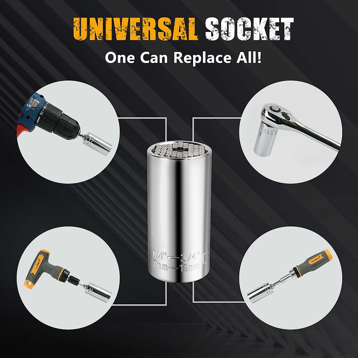 MulWark Super Universal Socket Tools for Men - (7-19 MM) Socket Set with Power Drill Adapter Gadgets for Men Women Birthday Gift for Dad Husband