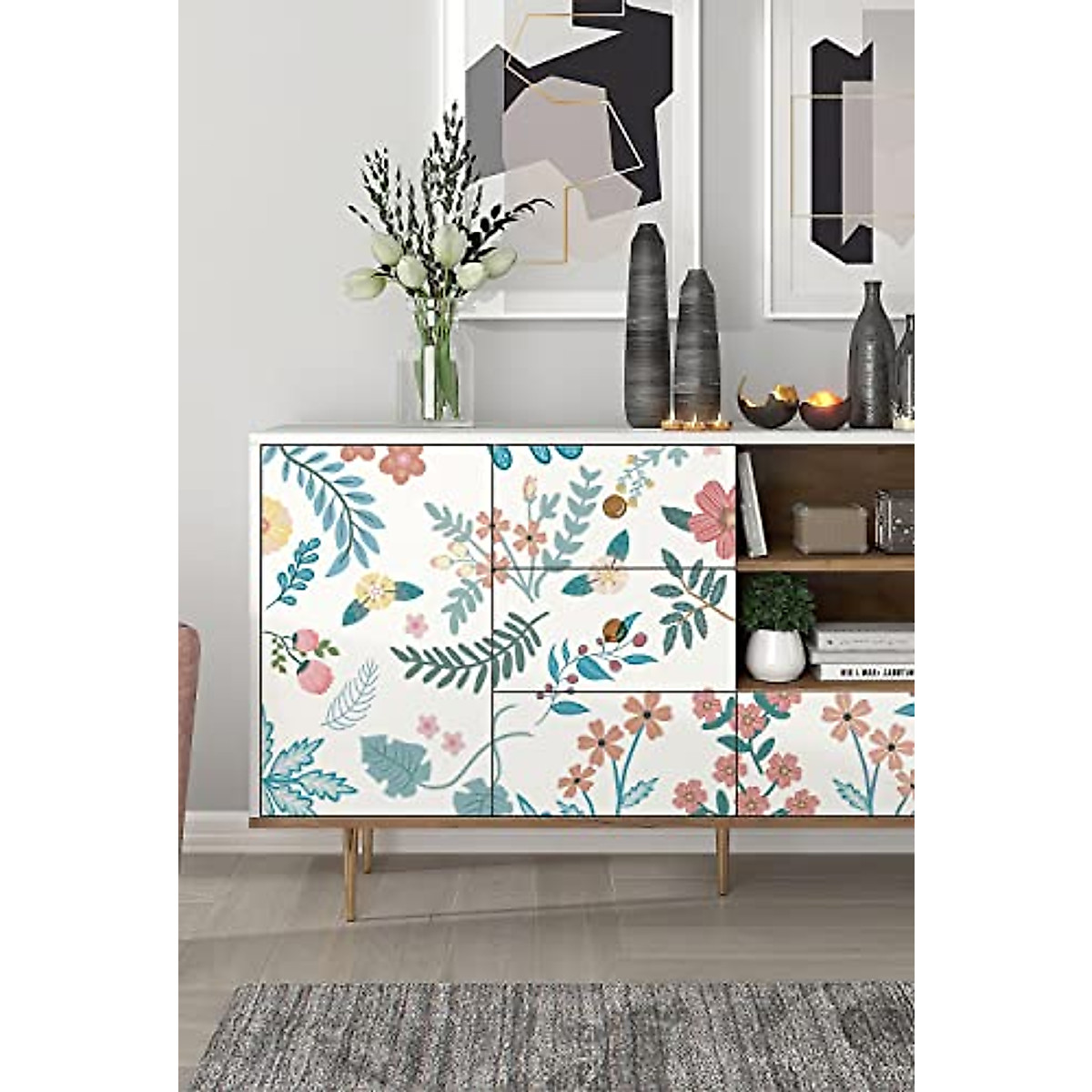 JiffDiff Boho Peel and Stick Wallpaper Floral Wallpaper Vintage Textured Wallpaper for Bedroom, Contact Paper Peel and Stick Kitchen Cabinet Furniture Nursery Renter Friendly Wallpaper