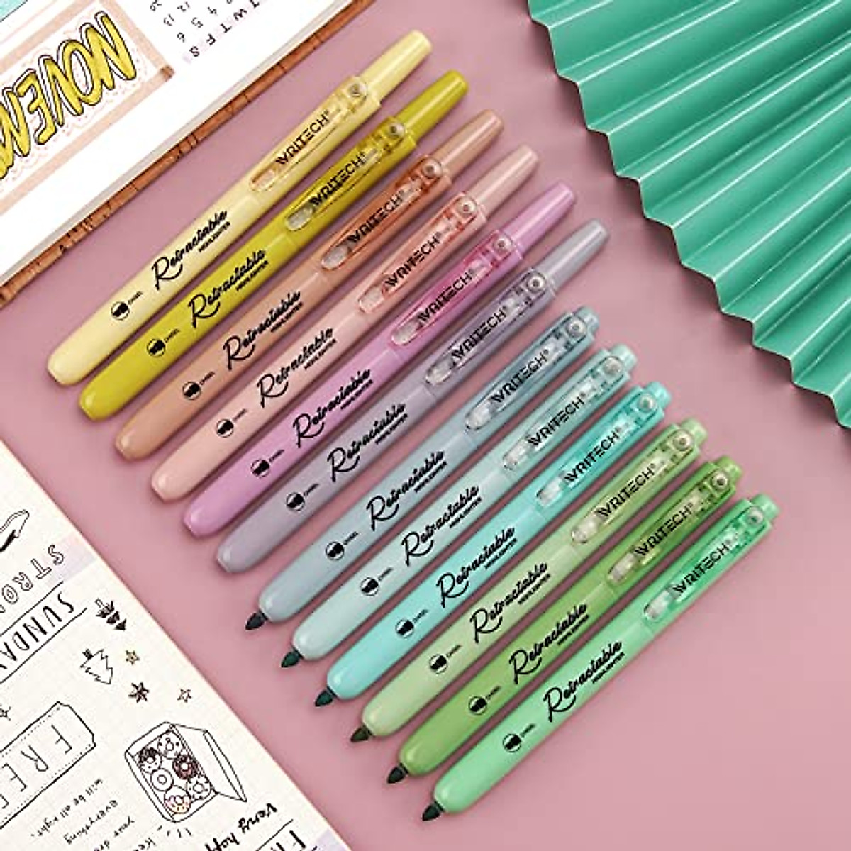 WRITECH Retractable Highlighters - Neutral, No Bleed