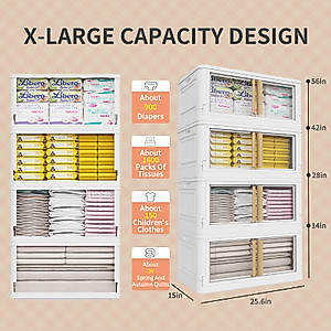 Nafenai Storage Bins with Lids, 19.5 Gal Collapsibkle Stackable Storage Bins with Wheels - 4 Packs Double Open Closet Oragnizers and Storage for Toy Home Dorm Room Essentials
