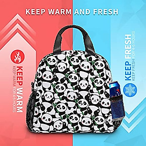 Insulated Panda Lunch Bag for Boy Girl Man Women, Reusable Lunch Box Lunch Tote Bag for Picnic Travel Office Work with Adjustable Shoulder Strap