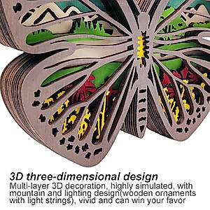 Wooden Animals Light, 3D Multi-layer Wooden Carving Light, Durable Wooden Butterfly Lights, Portable Wood Carved Lamp, Woodcarving Animal Crafts Glowing Butterfly Decor for Desktop Living Room Bedroom