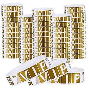 300 Pieces Waterproof VIP Plastic Wristbands VIP Wristbands for Events Lightweight Bracelets Armbands Party Wrist Band for Events, Amusement Parks, Concerts, Fairs, Festivals (Gold)