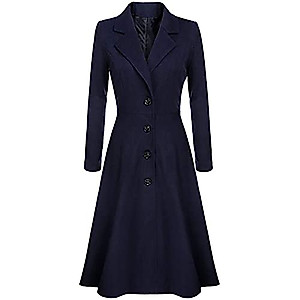 Peacoat Womens Steampunk Jacket Woolen Blend Coats Lapel Wrap Swing Flared Winter Long Overcoat Jacket Woman Plus Size Coats For Women Black Puffer Coat With Coats Jackets (XL, Navy)