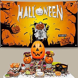 KatchOn, Happy Halloween Backdrops for Photography - XtraLarge, 72x44 Inch | Orange Halloween Banners for Wall | Halloween Pumpkin Backdrop for Halloween Party Decor | Halloween Backdrops for Parties