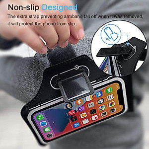 JEMACHE Running Armband for iPhone 15 14 13 12 11 Pro, Samsung Galaxy S24 S23 S22 S21, Gym Workouts Arm Band with Airpods Holder (Black)