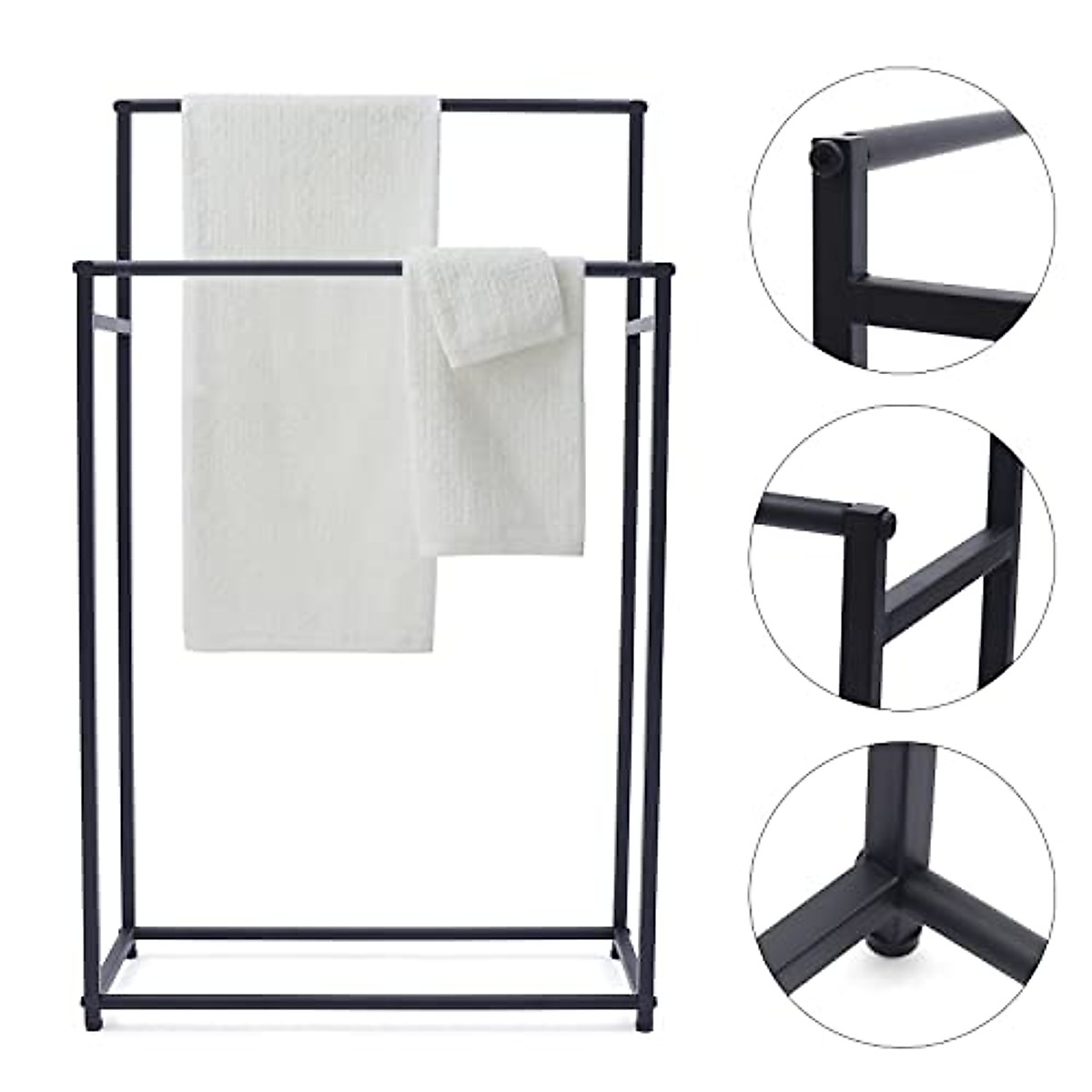 2 Tier Bathroom Towel Rack, Modern Metal Freestanding Towel Rack Holder,Towel Organizer Stand Drying Rack for Bathroom,Black,Load 22lbs