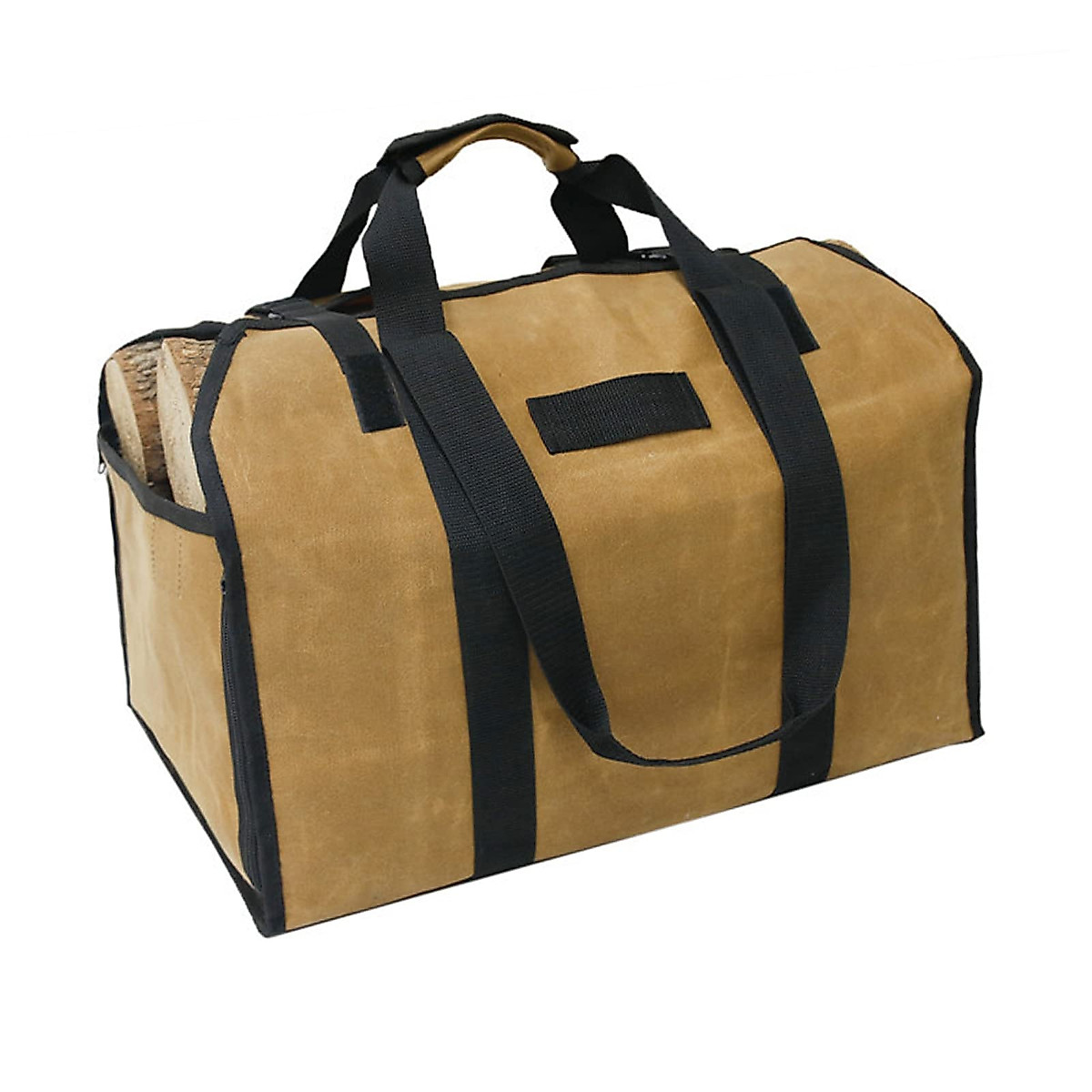TINY SPARK Large Firewood Tote Log Carrier 2-Way to Carry Waxed Canvas Firewood Carrying Bag Indoor Fire Pit Fireplace Wood Log Case for Outdoor Camping (Khaki)