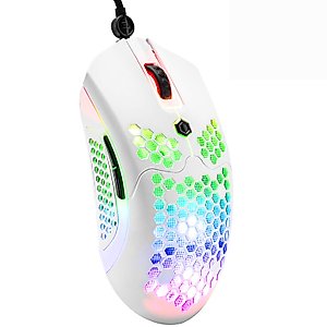 ZIYOU LANG M5 RGB Lightweight Wired Gaming Mouse with 12000 DPI 6 Programmed Buttons,65G Honeycomb Shell,Ultralight Ultraweave Cable,Pixart 3325 Optical Sensor Gamer Mice for Laptop PC Mac(White)
