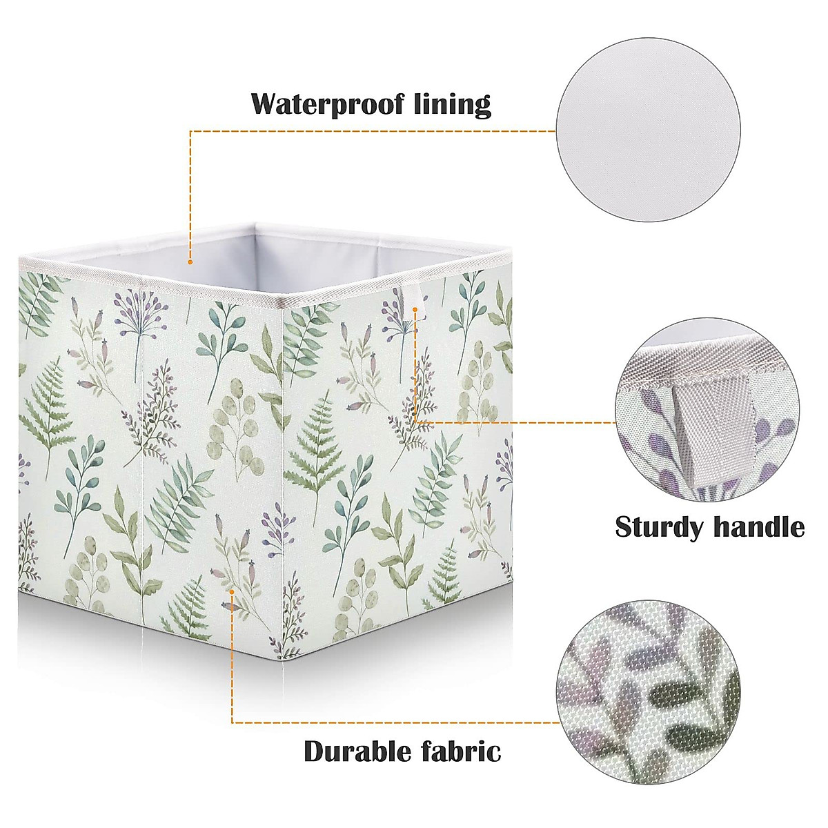 Kigai Storage Basket White Flowers Leaves Foldable Storage Bin 15.8 x 10.6 x 7 Inches Cube Storage Baskets Box for Shelves Closet Laundry Nursery Bedroom Home Decor