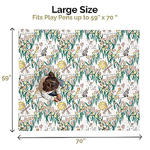 JumpOff Jo - Large Waterproof Foam Padded Play Mat for Infants, Babies, Toddlers, Play Pens & Tummy Time, Foldable Activity Mat, 70 in. x 59 in. - Tulip Fields