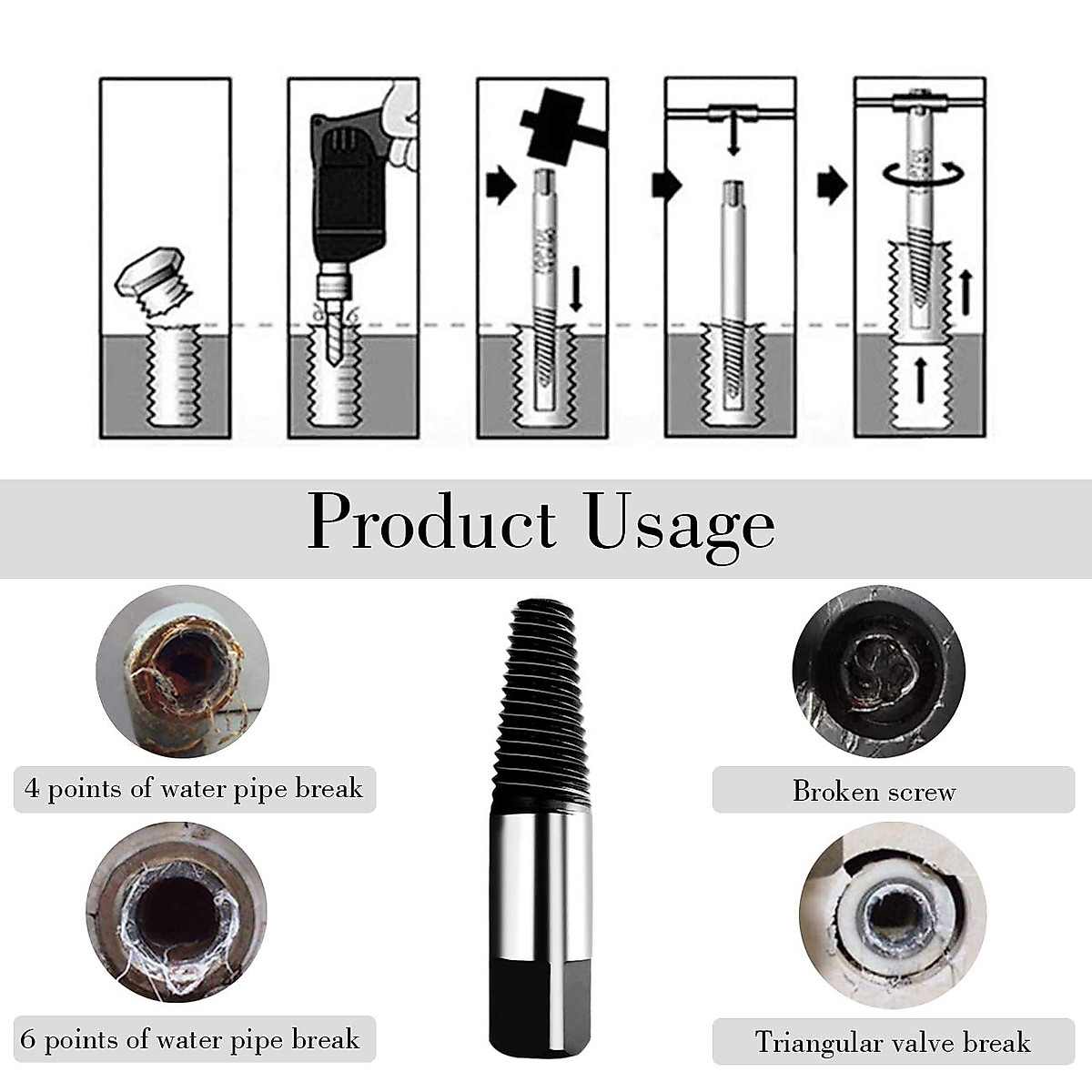 8Pcs Screw Extractor Set, Easy Out Damaged Screw Extractor Kit, Bolt Water Pipe Remover Set, with Storage Case.