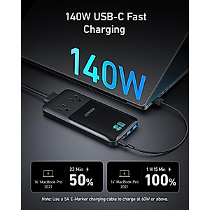 Anker Prime 6-in-1 USB C Charging Station, 140W Compact Power Strip for Work and Travel, 5 ft Detachable Extension Cord with 6 Ports, for iPhone 15/15 Plus/15 Pro/15 Pro Max(Non-Battery, Non-Wireless)