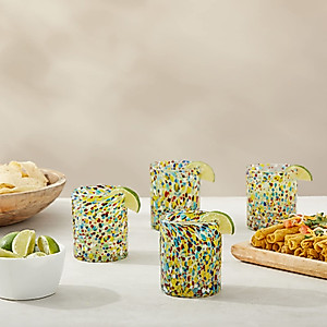 Okuna Outpost 10 oz Hand Blown Mexican Drinking Glasses, Full Confetti Tumbler Cups (Set of 6)