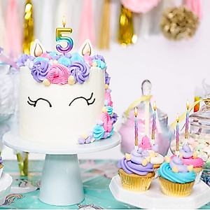 Treela 2.7 Inch Birthday Candles Rainbow Number Candle with 12 Pieces Numeral Rainbow Spiral Candle First One Year Candle for Baby Girl Boy Birthday Cake Topper Anniversary Wedding Party (Number 5)