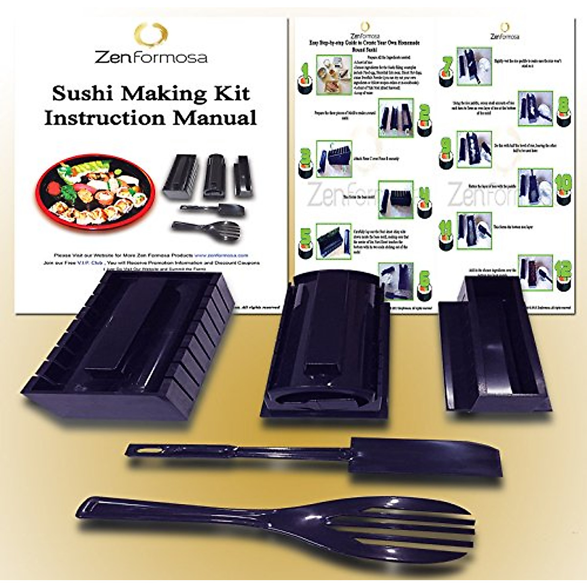 Zen Formosa Sushi Making Kit, Premium Design for Beginner with Step-By-Step Picture Instruction