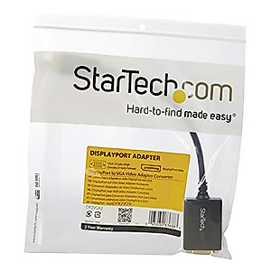 StarTech.com DisplayPort to VGA Adapter - Active DP to VGA Converter - 1080p Video - DisplayPort Certified - DP/DP++ Source to VGA Monitor Cable Adapter Dongle - Latching DP Connector (DP2VGA2)