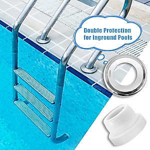 4 Pool Ladder Bumpers for Inground Pool & 4 Stainless Steel Pool Ladder Escutcheon Plates, Rubber Pool Ladder Inside Plug Bumper Caps & Pool Ladder Rings Fits 1.90” Pool Ladder Tubing (B)