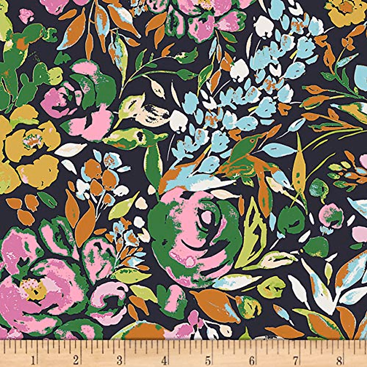 Art Gallery Fabrics Art Gallery Indigo and Aster La Floraison Dim in Rayon, Black
