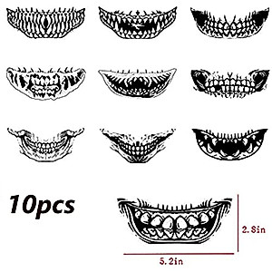 Halloween Temporary Tattoos Mouth Dark Black Face Mouth Teeth Stickers Terror Waterproof Ornaments for Adults kids 10pcs Halloween Tattoos Stickers Decal Party Decoration Supplies