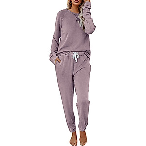 Eurivicy Women's Solid Loungewear Set 2 Piece Long Sleeve Pullover and Drawstring Sweatpants Sport Outfits Sets