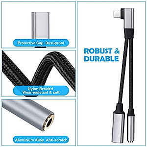 AXFEE USB C to 3.5mm Jack, 2 in 1 Type C Headphone Adapter and Charger, Aux Digital Audio Earphone Adaptor, Hi-Res DAC Adaptor Compatible with Samsung Galaxy S22 S21 S20 Ultra Note 20, Huawei