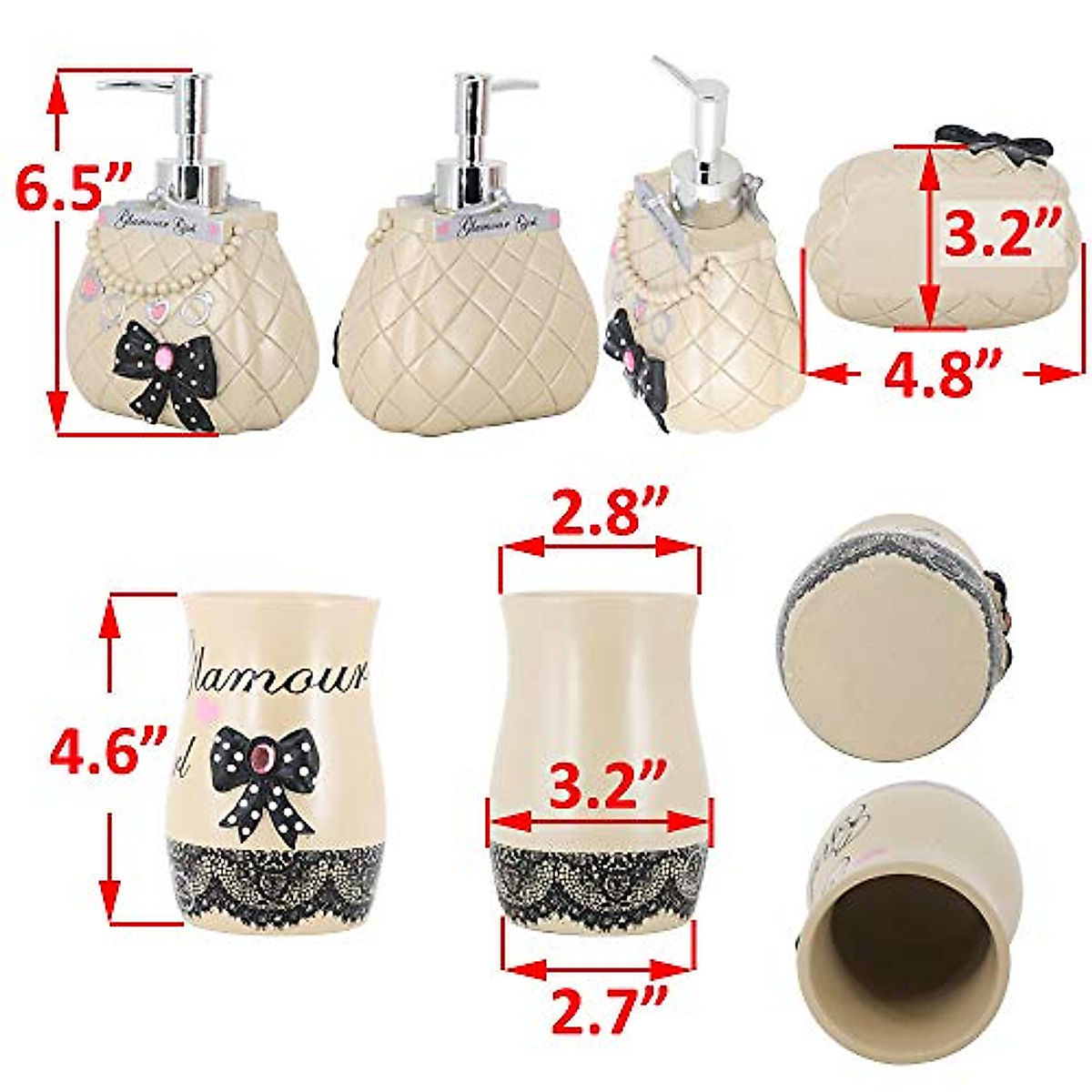 5pcs Bathroom Accessory Set - Tumbler, Soap Dish, Liquid Soap Dispenser, Toothbrush Holder-Girl Gifts