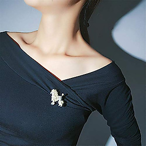 Cute Simulated Pearl Poodle Dog Brooch Pin Rhinestone Animal Lapel Collar Jewelry Accessories (Pearl Dog) X689