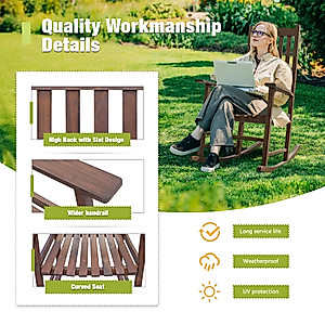 Greesum Outdoor Rocking Chairs Set of 2, Acacia High Back Oversized All-Weather Lounge Rocker with 320 lbs of Support for Patio, Garden, Deck, Porch, Brown