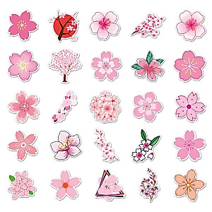 50 Sakura Flowers Stickers Cherry Blossom Vinyl Aesthetic Stickers for Scrapbooking Laptop Calendars Water Bottle Journals Envelopes Waterproof Stickers