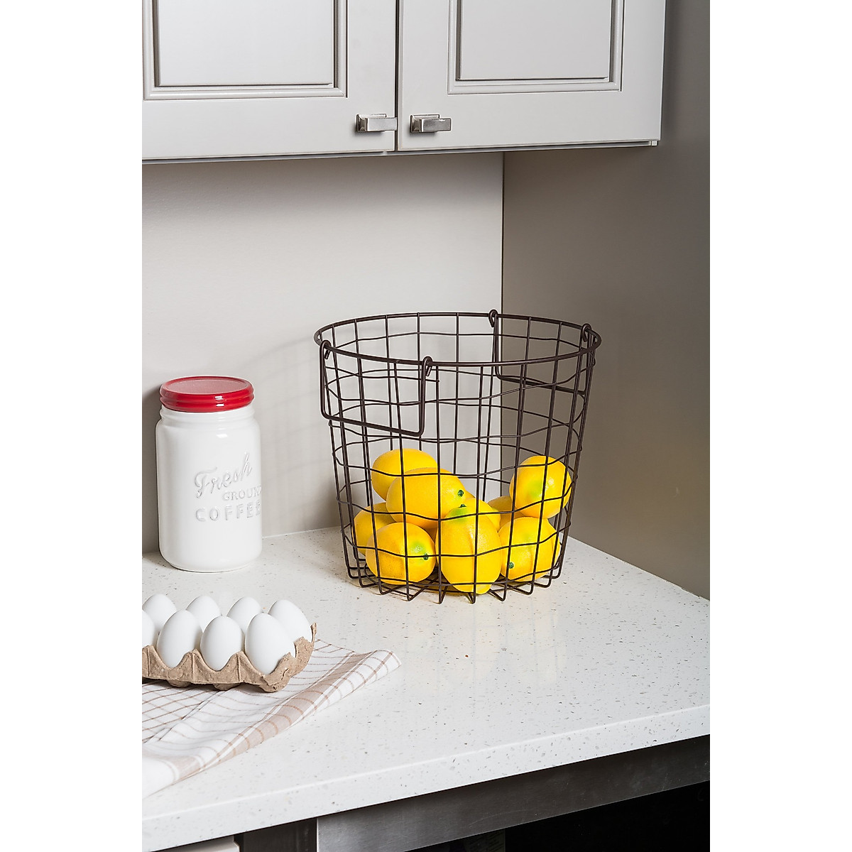 DII Metal Wire Mesh Stackable Utility Storage Bin, Small Round, 12x12x10", Black