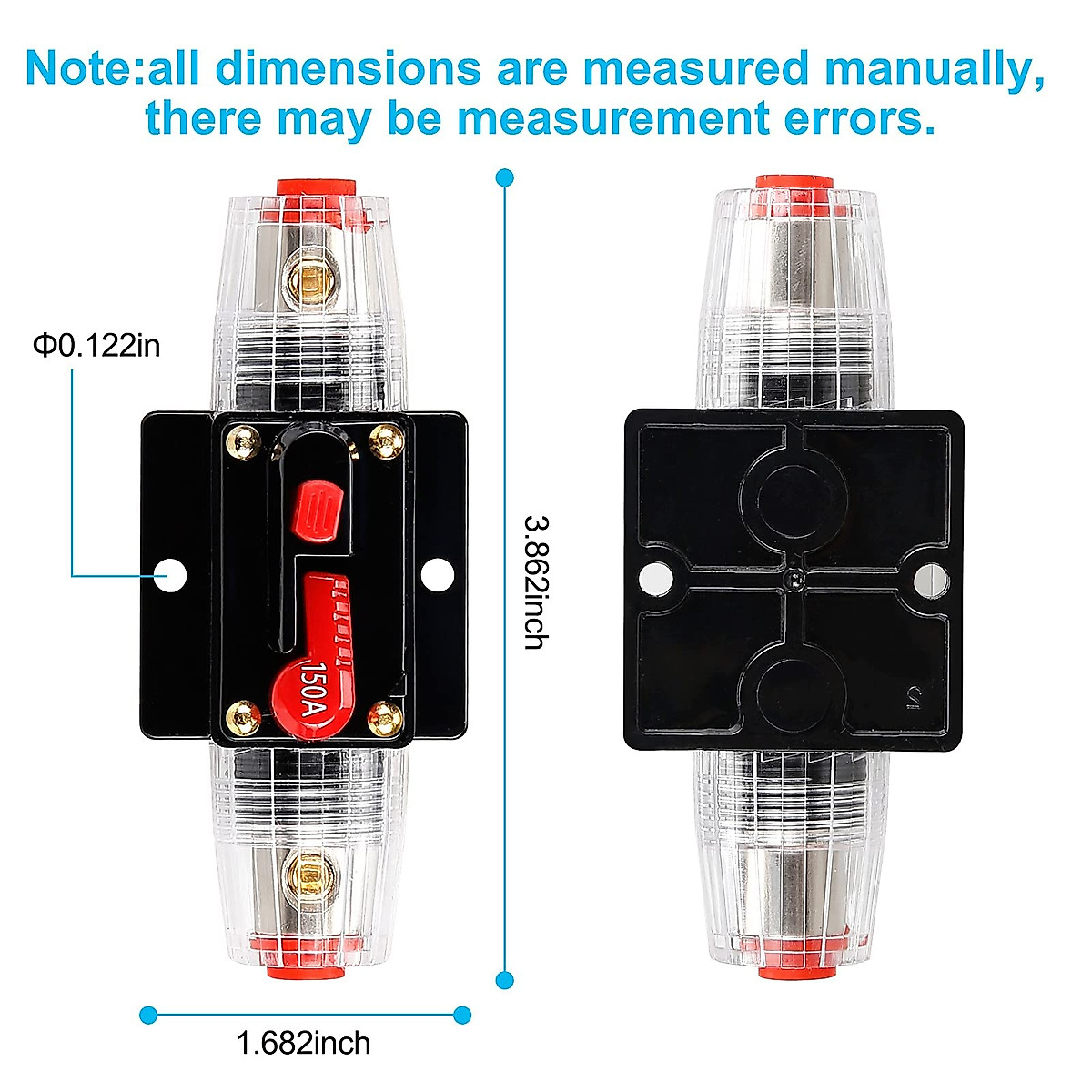 150 Amp Audio Circuit Breaker,12V-24V DC Fuse Holder,20-300A Breaker Switch,Inline Circuit Breaker with Reset Button,for Automotive Marine Boat Audio System Current Overload Protection