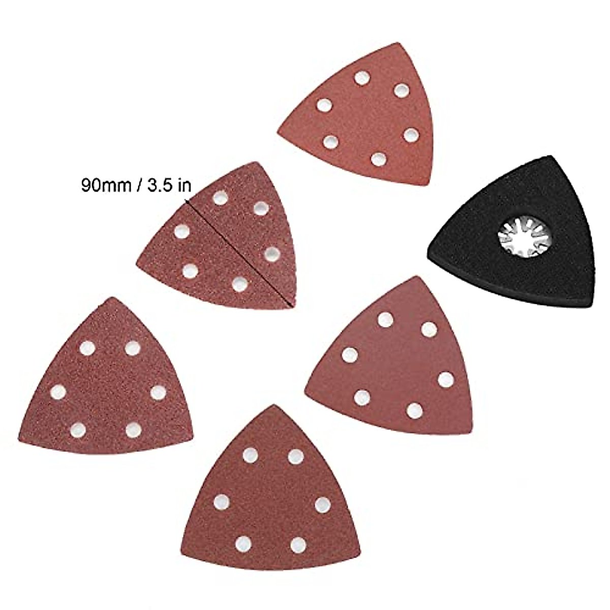 100pcs Sanding Paper, 80mm 60/80/120/180/240 Grits Triangular Hook & Loop Triangle Sandpaper +1 Sand Pad for Bosch Fein Oscillating Multi Tool