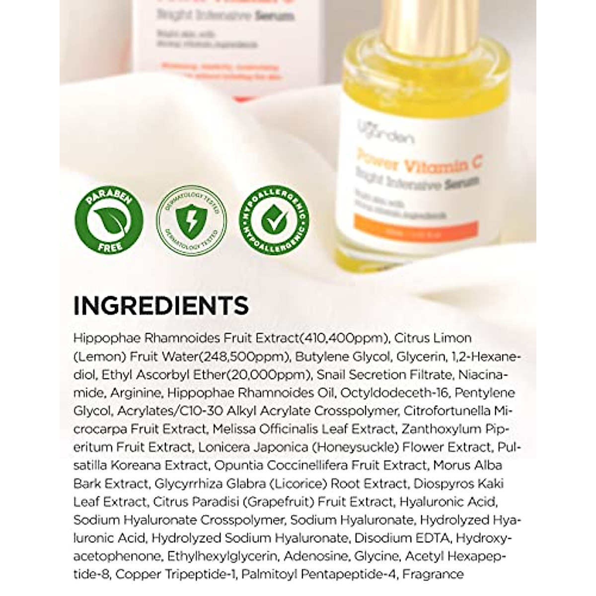 UGARDEN Power Vitamin C Bright Intensive Serum with Snail Mucin - Hypoallergenic Skin Glow & Rejuvenating Face Ampoule - Improves Skin Tone & Troubles, 1.01 fl.oz.